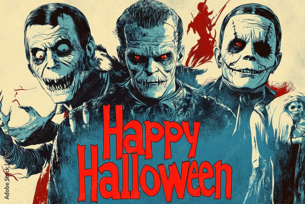 Monster Mash Collage: Images of classic monsters like Dracula ...