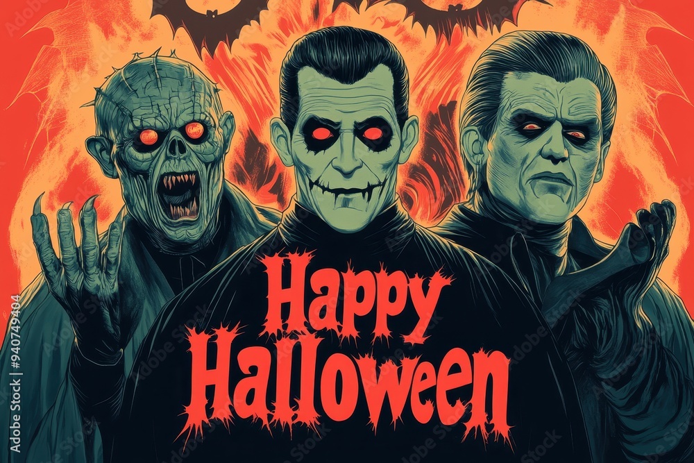 Monster Mash Collage: Images of classic monsters like Dracula ...