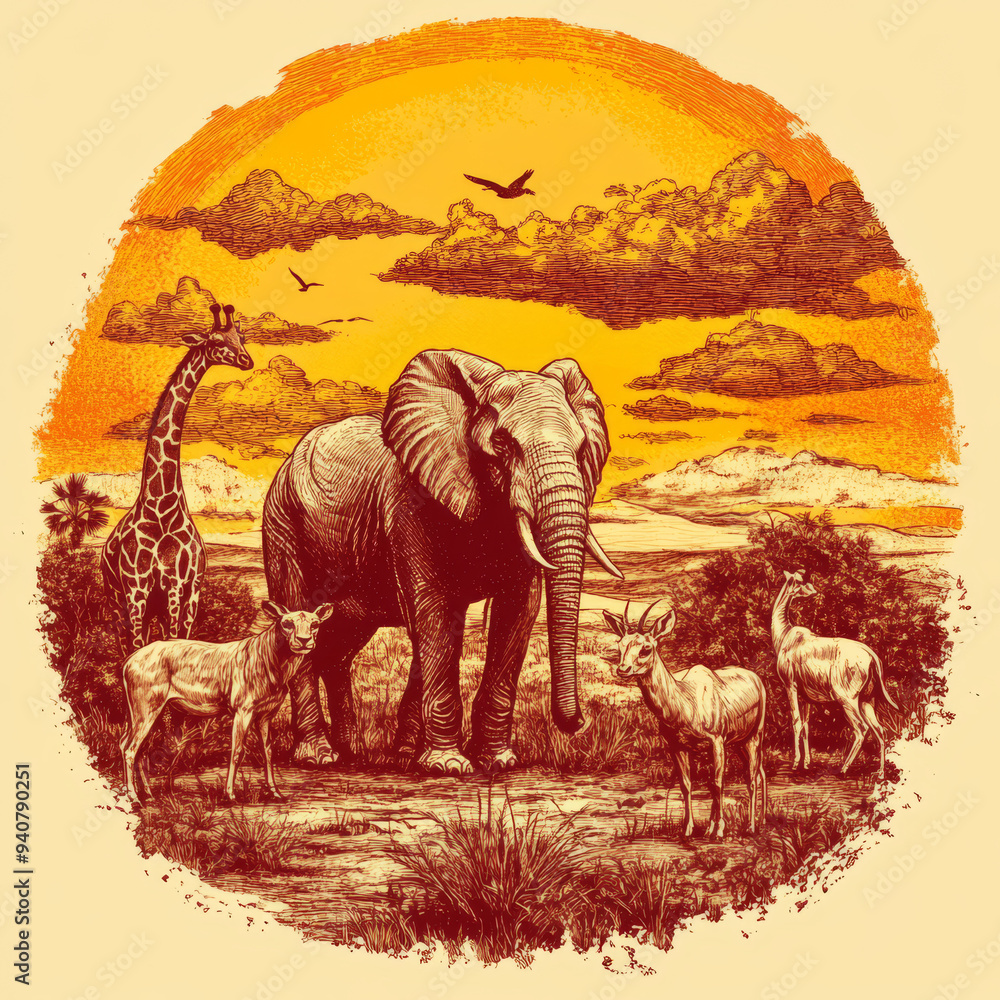 African safari poster featuring wild animals including elephants ...