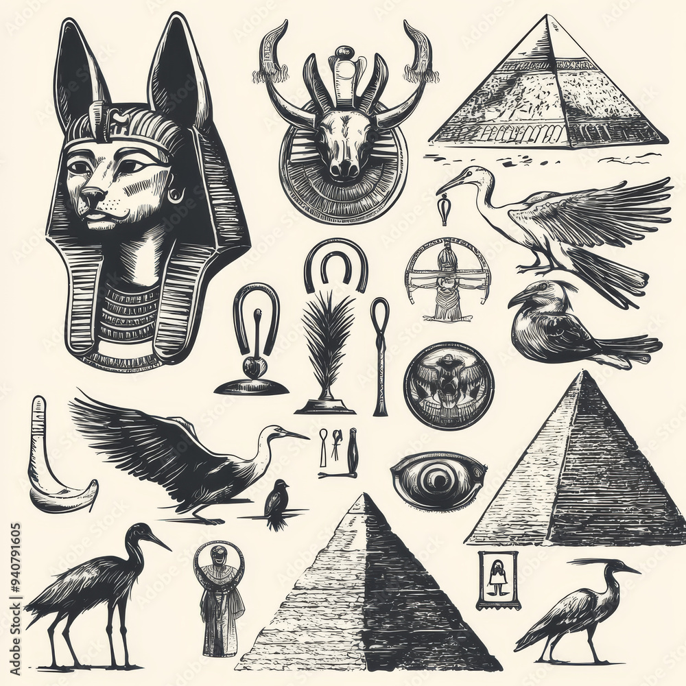 Stock-Illustration „Vector illustrations of ancient Egyptian symbols ...
