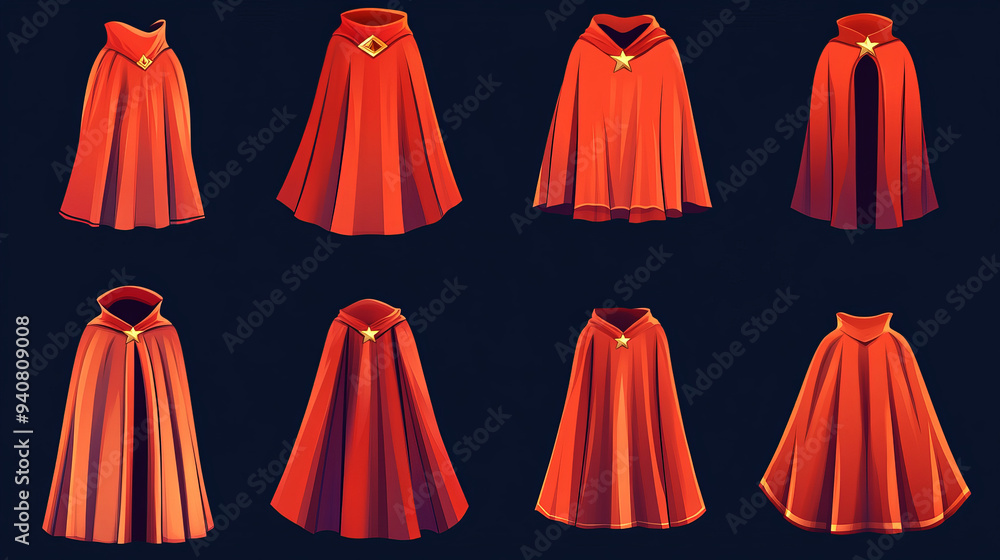 Cartoon vector illustrations of hero and superhero red capes and cloaks ...