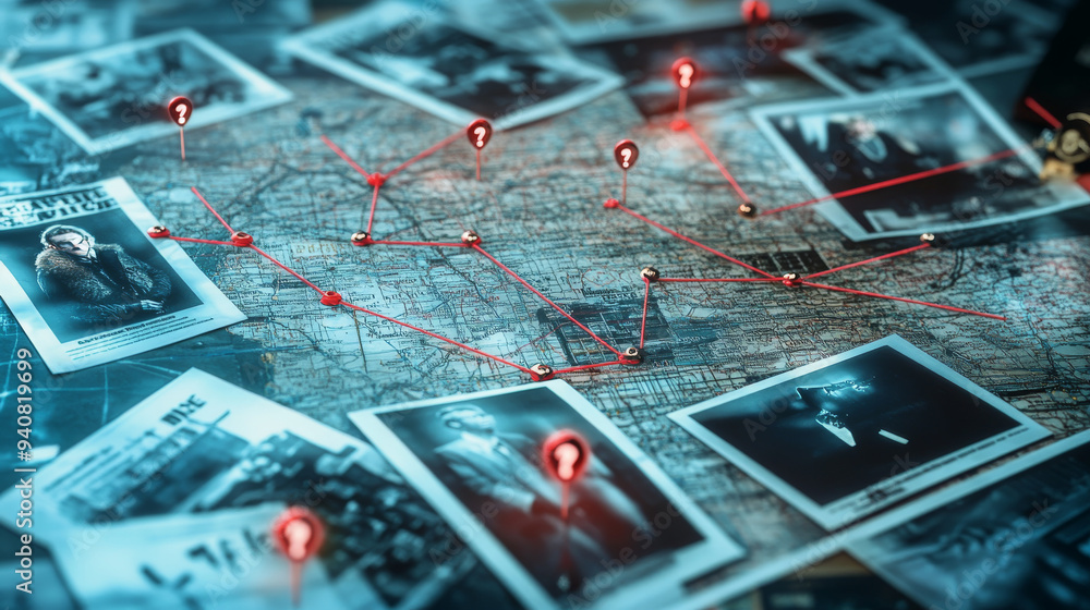 Vector illustration of a crime board for a detective investigation ...