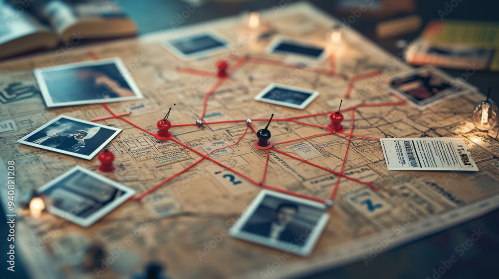 Vector illustration of a crime board for a detective investigation ...