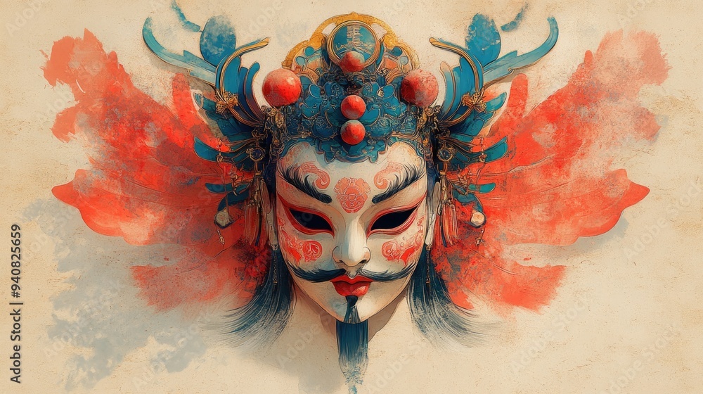 Chinese opera mask exhibiting traditional cultural heritage Stock ...
