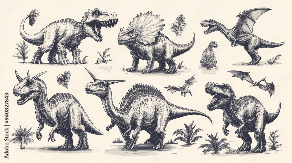 Dinosaurs Park sketch poster featuring a Jurassic exhibition with ...