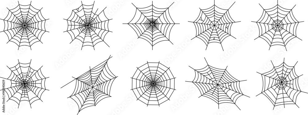 Vector Set of spider web. Halloween symbol. Outline set of spider ...