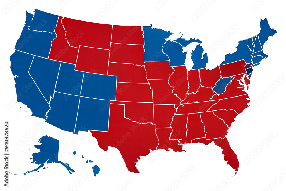 U.S. electoral map of party dominance isolated on transparent ...