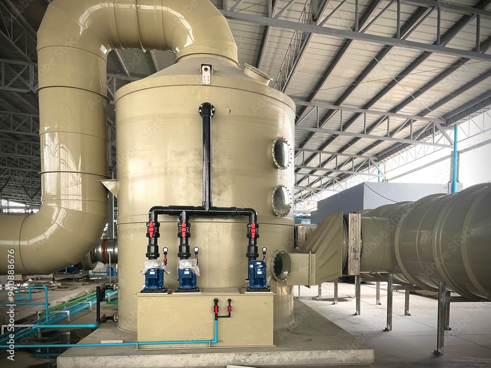 Industrial fume hood in the factory, fume hood system, exhaust ...