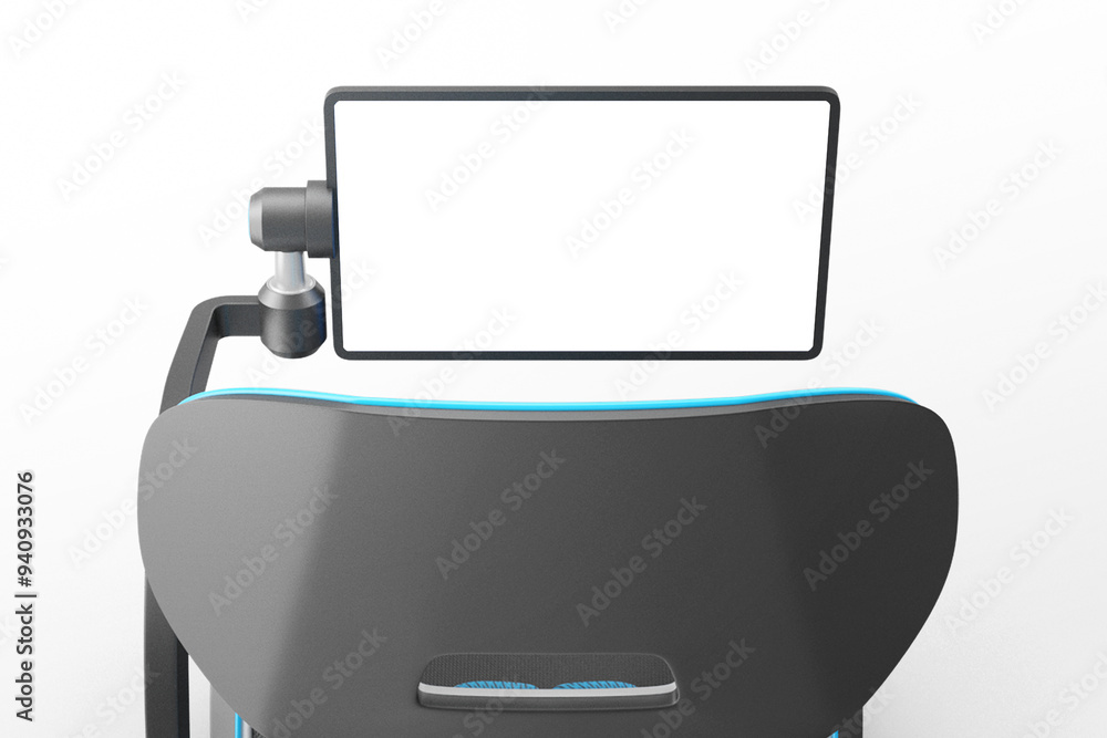 Back View Zoom In Monitor Screen on Future Chair Mockup Stock Photo ...