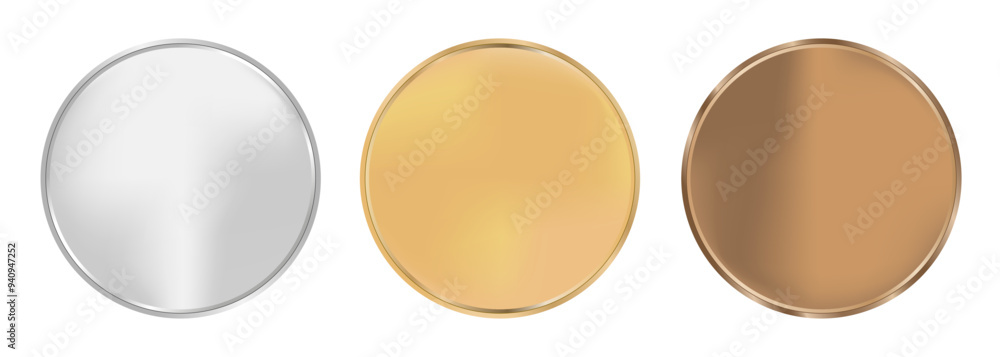 Vector de Stock Award golden, silver and bronze blank medals 3d vector ...