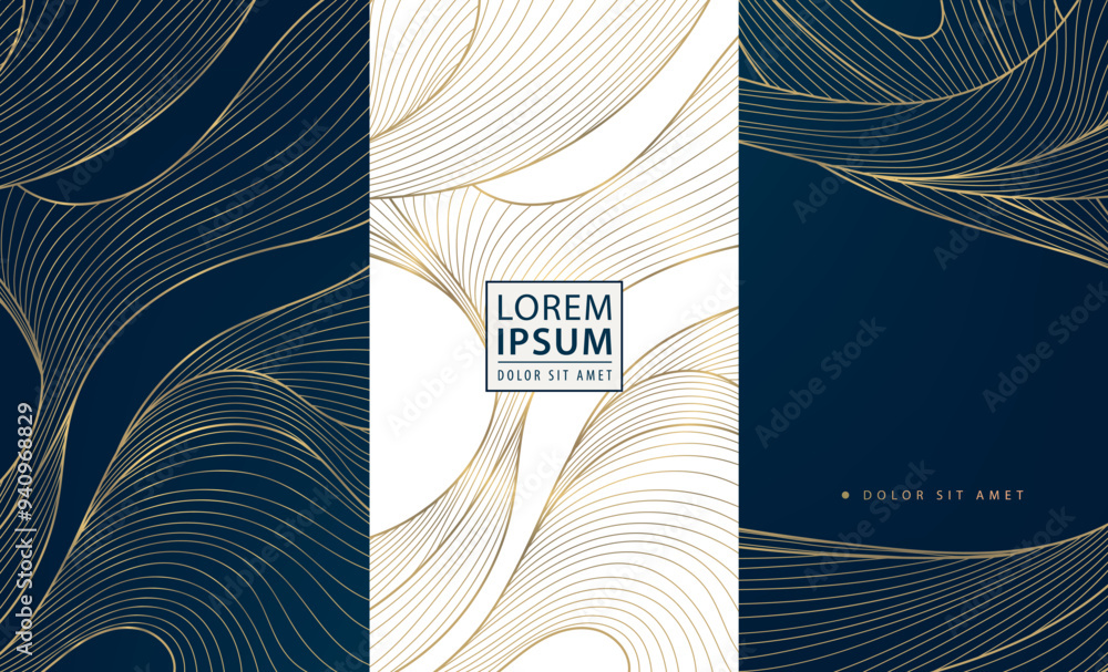 Vector set of wave design line labels, sea patterns, wine package. Art ...