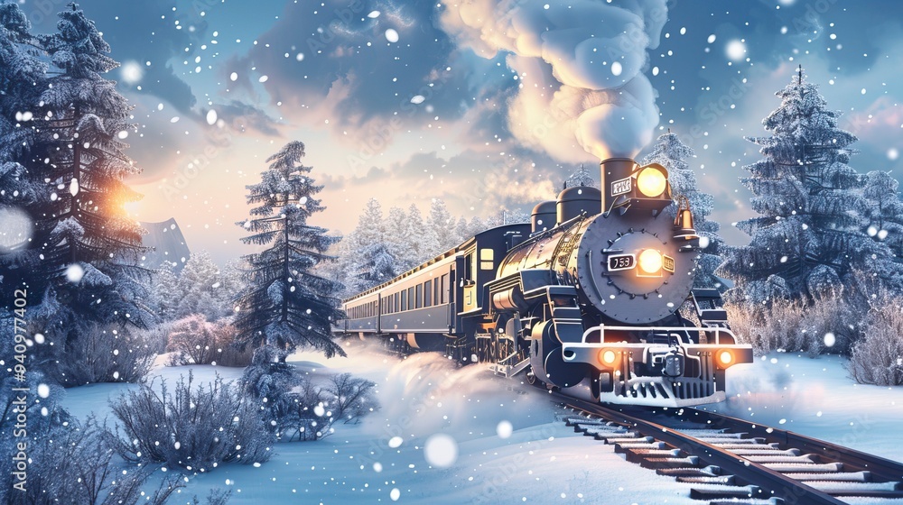 Illustration of the concept of Vintage polar express train traveling ...