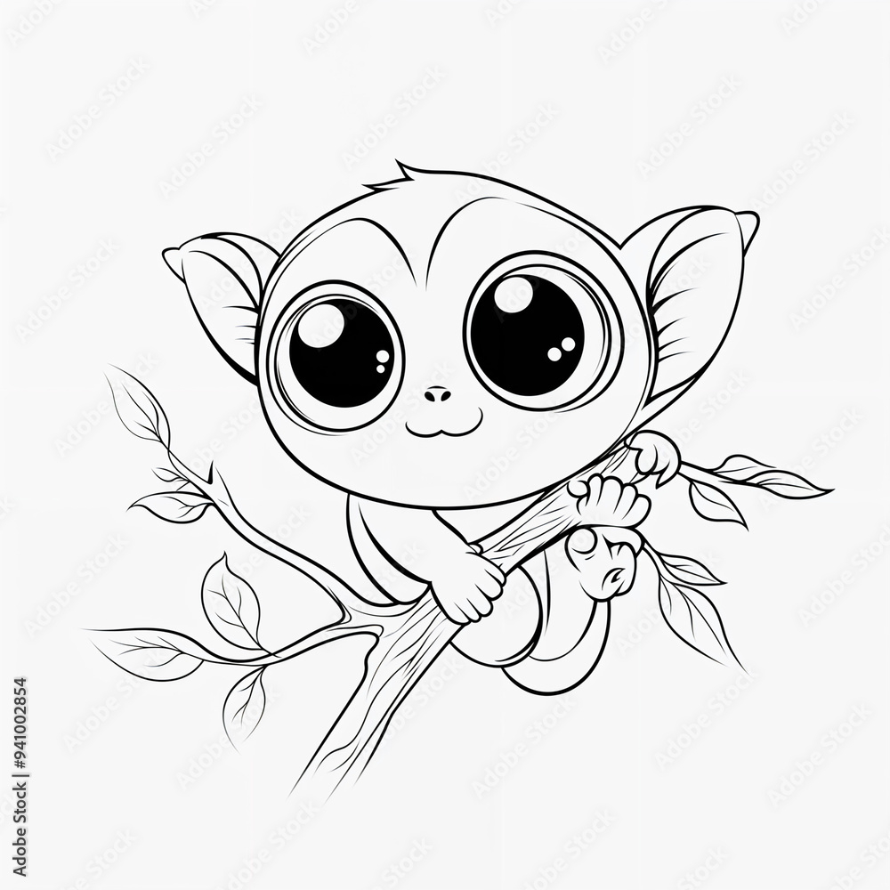 cute kawaii tarsier coloring page for kids Stock Illustration | Adobe Stock