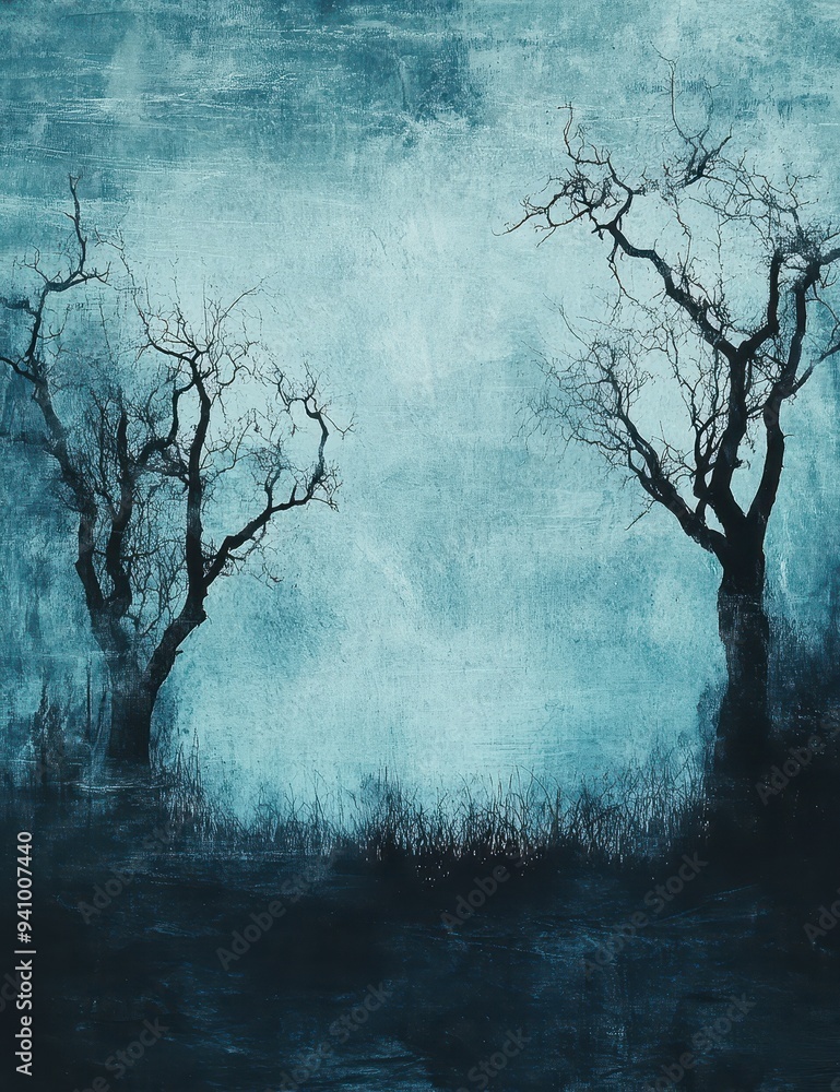 Haunted nature safari with ghostly trees and Halloween decorations ...