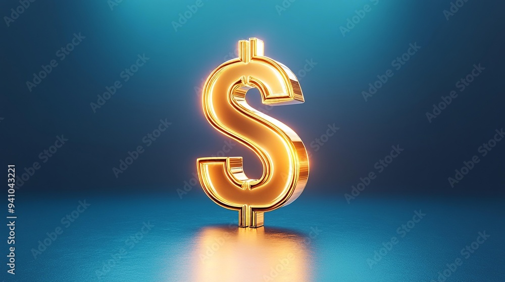 Shiny golden dollar sign on a blue background, representing wealth ...