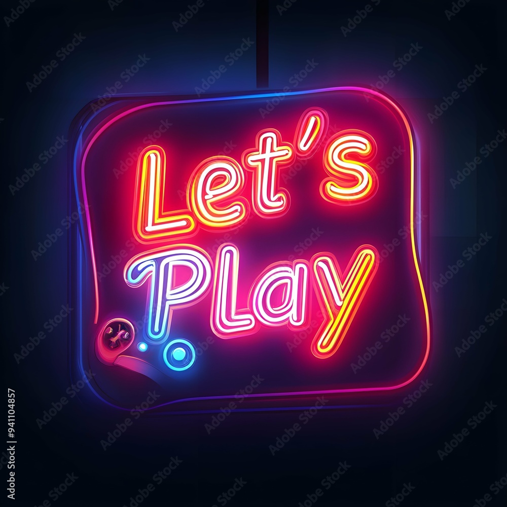 The "Let's Play" neon sign, depicted as a bright signboard and light ...