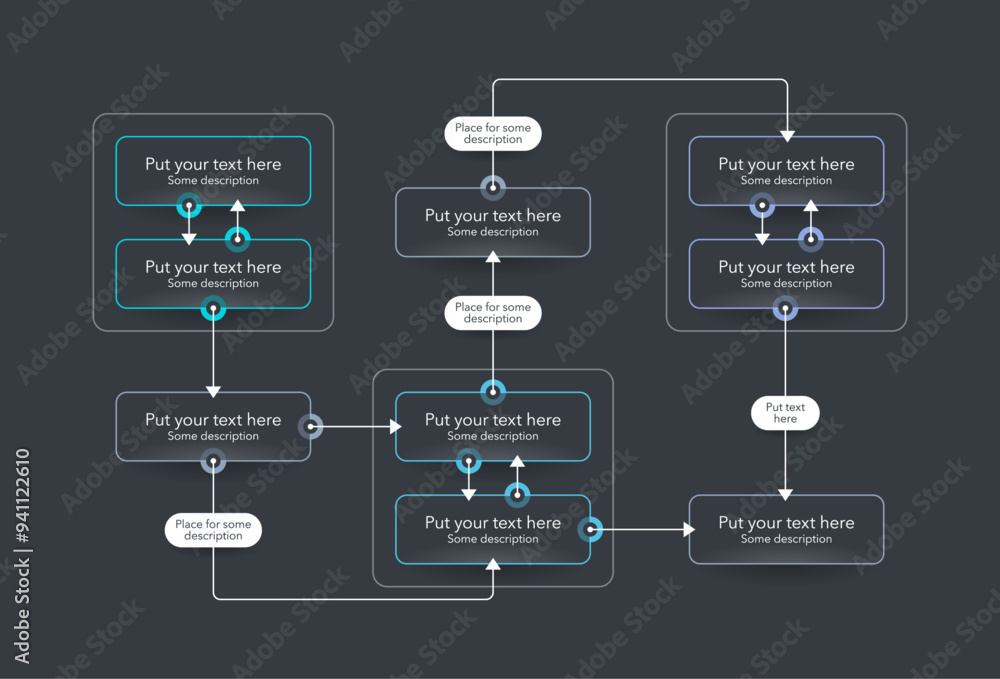 Modern infographic for process flow diagram - dark version. Flat design ...