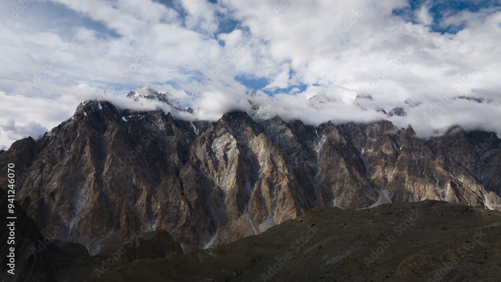Aerial view of Passu Cathedral, Hunza Valley, Gilgit Baltistan ...