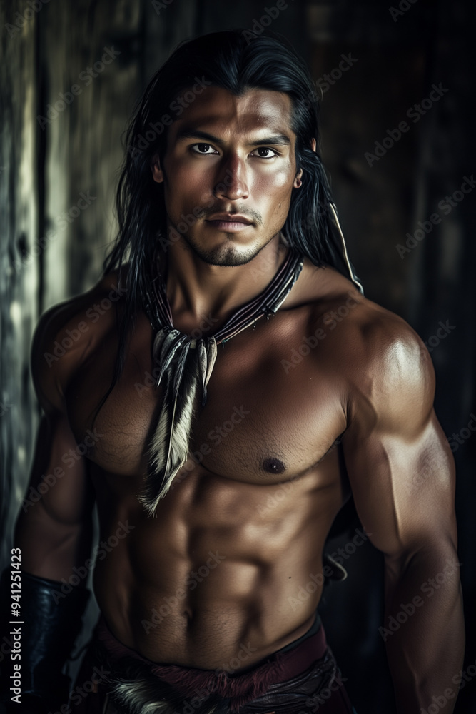 Strong and Handsome Native American Warrior. Muscular Indigenous Man ...