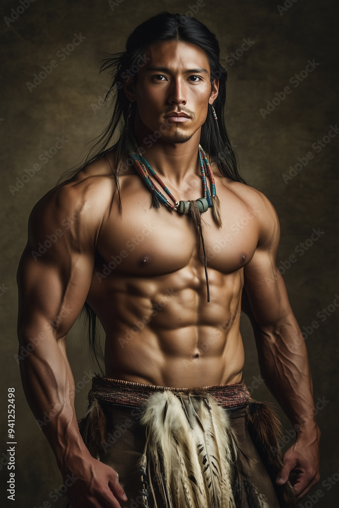 Powerful and Handsome Indigenous Warrior. Muscular Native American Man ...