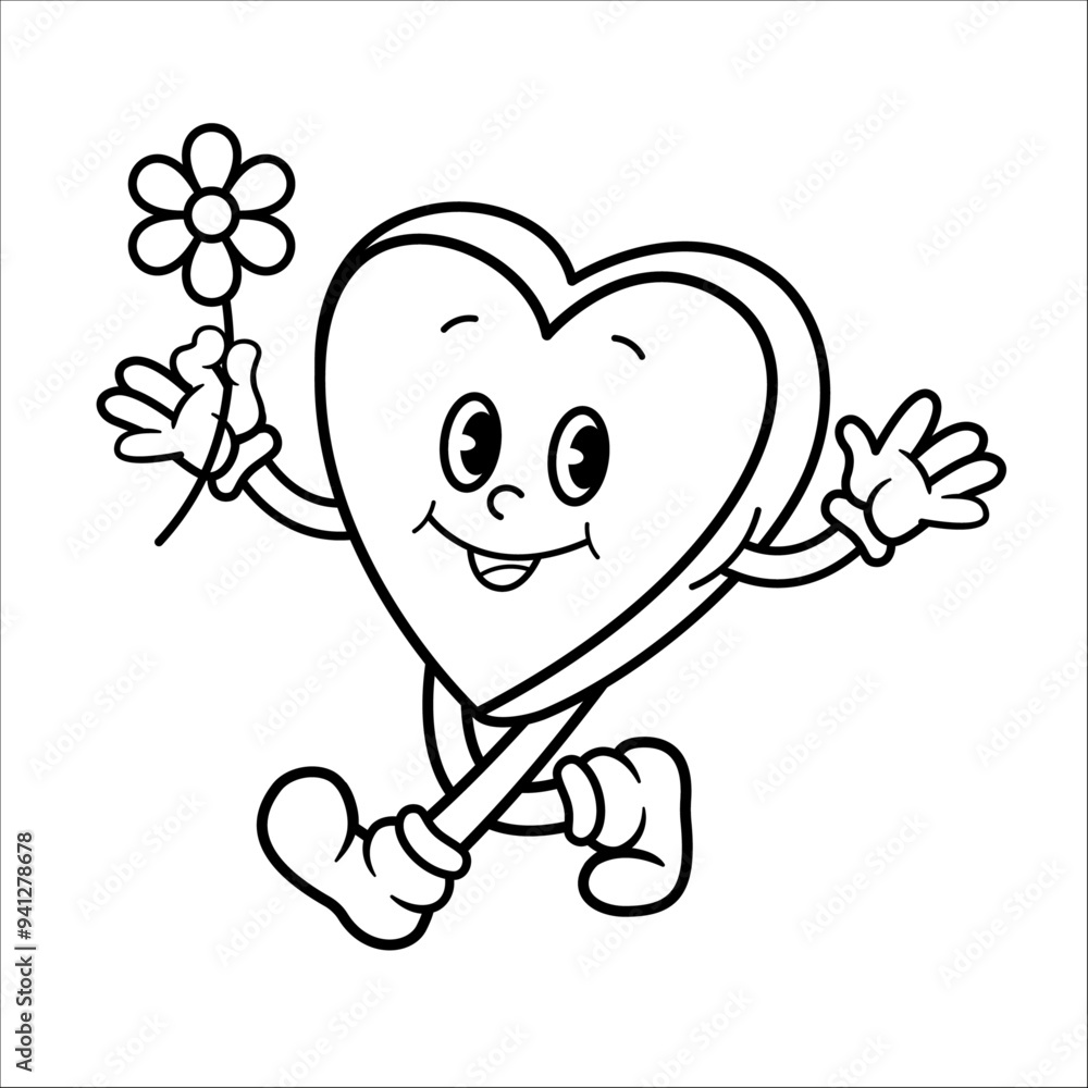 Groovy style heart coloring. Easy and bold,black and white line art ...
