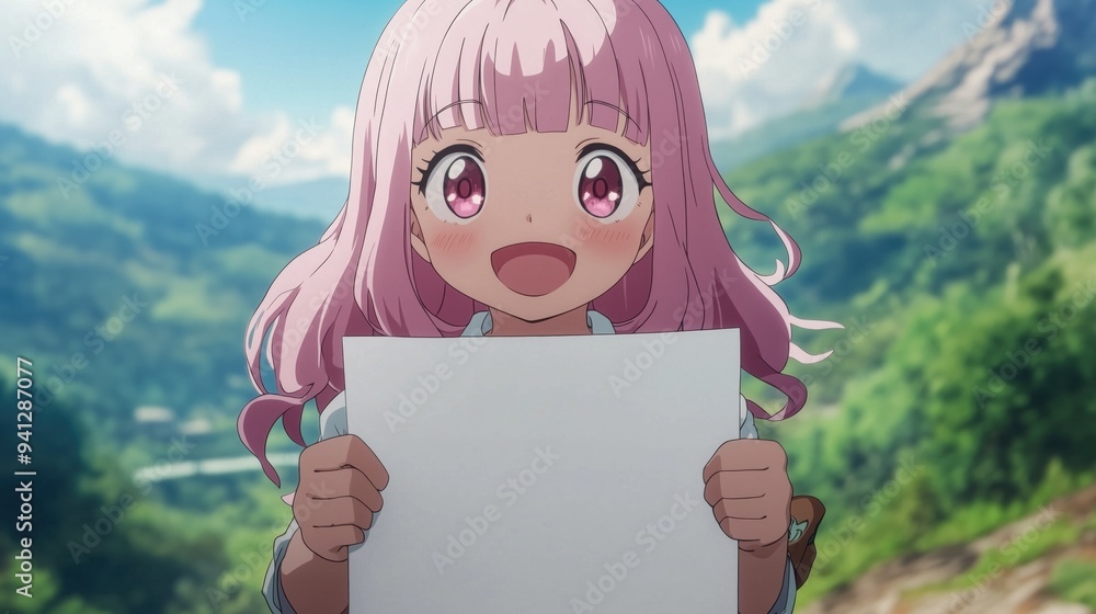 Young teenage anime girl cartoon comics charachter holding white sheet ...