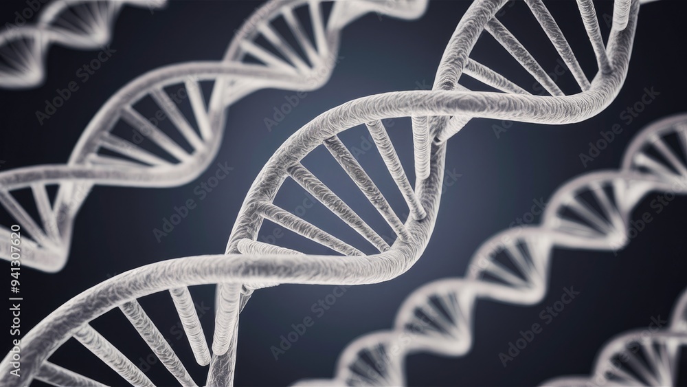 3D representation of a DNA molecule featuring two intertwined ...
