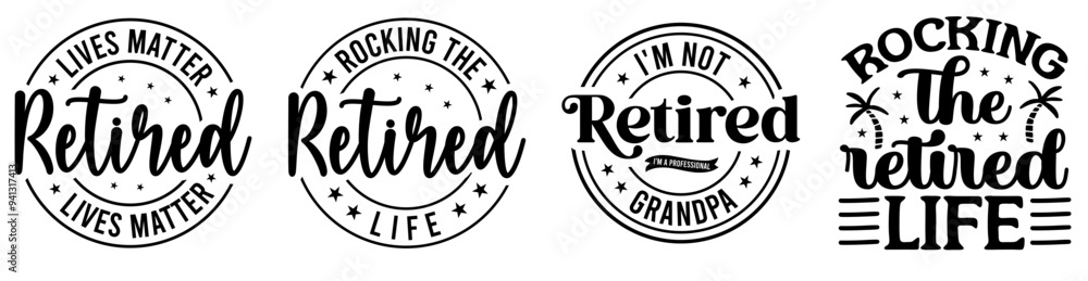 Creative Retirement Labels And Badges, Hand Lettering Bundle Vector ...