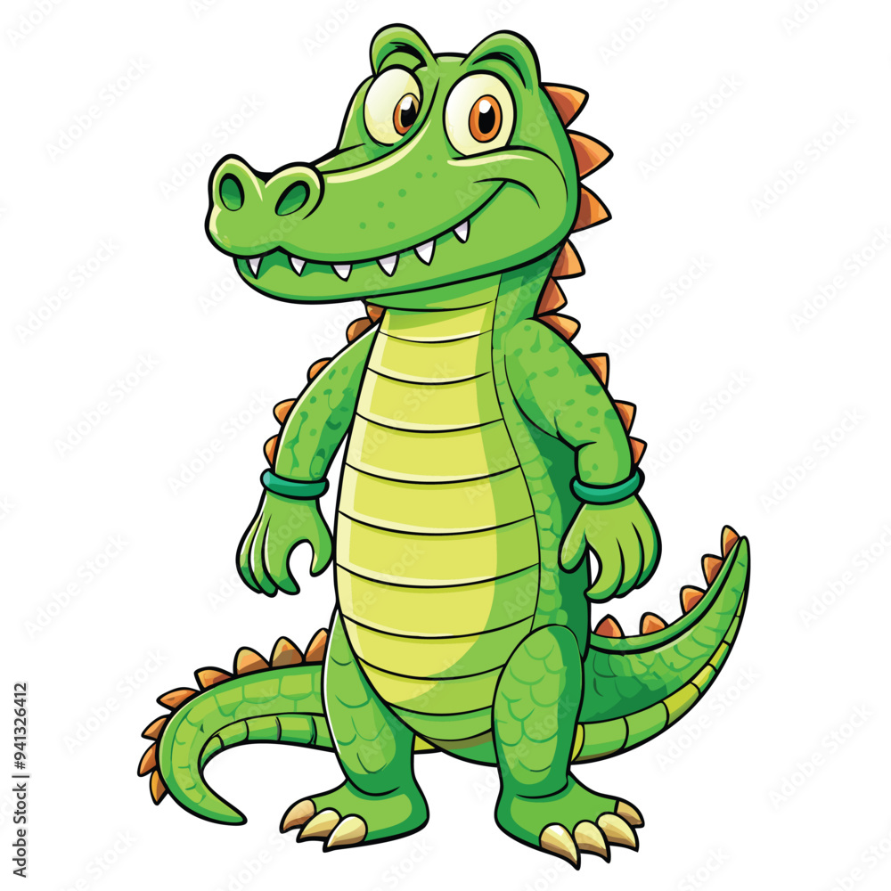 Alligator Cartoon-Style Vector Illustration in Line Art on White ...