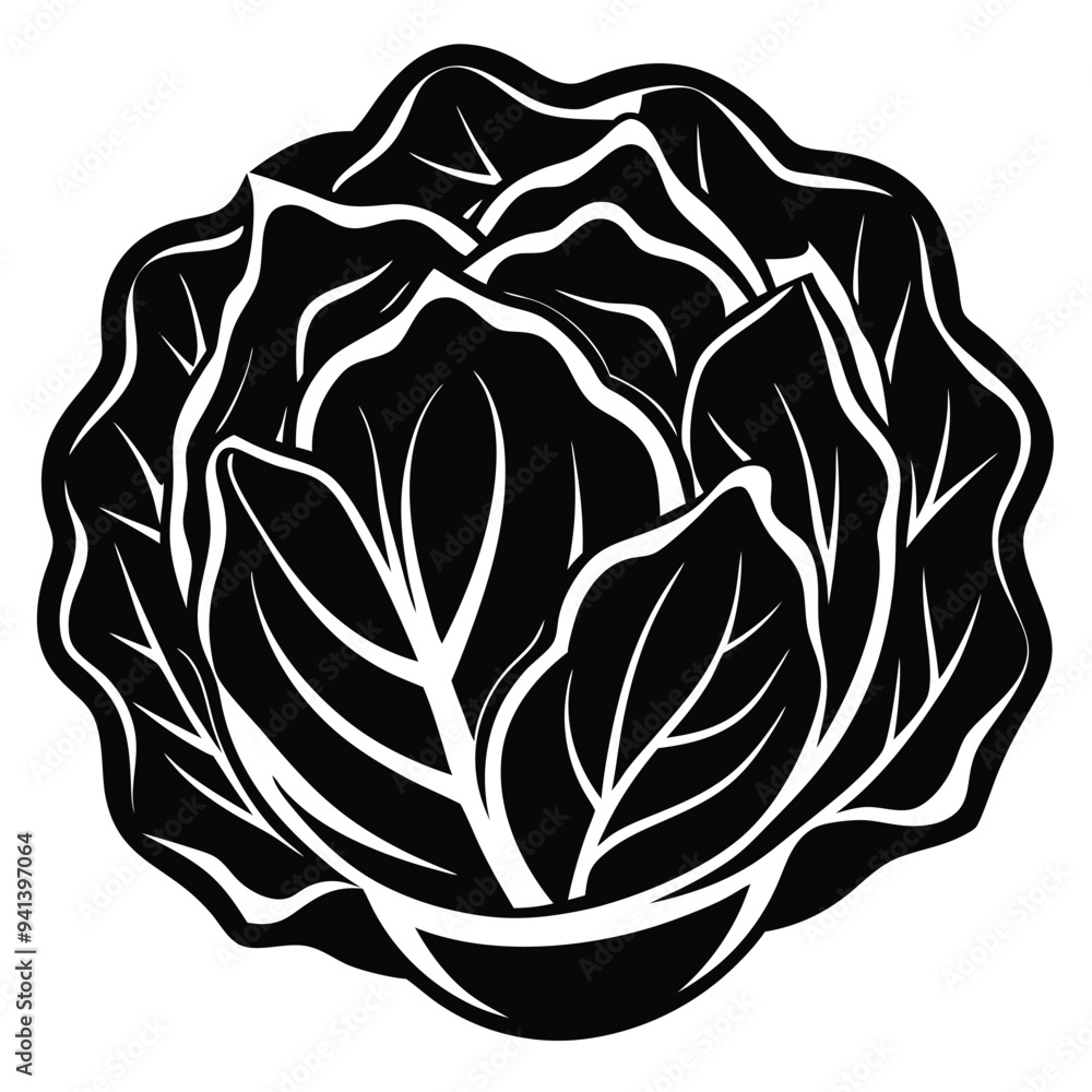 Cabbage Cartoon-Style Vector Illustration in Line Art on White ...