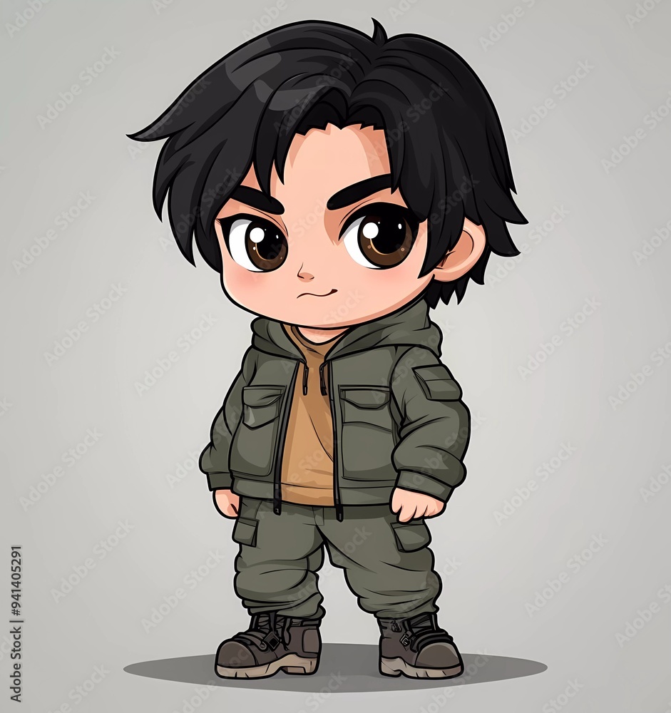 Chibi vector art-style character design of an anime boy with dark hair ...