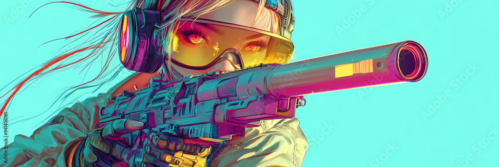 Anime Girl with Weapon and Gun Cyborg Sci-Fi Fantasy Synthwave Phone ...