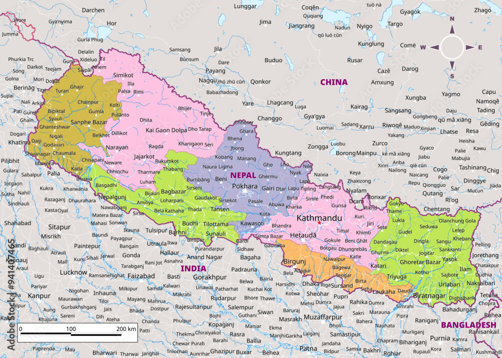 Detailed political map of Nepal Stock Vector | Adobe Stock