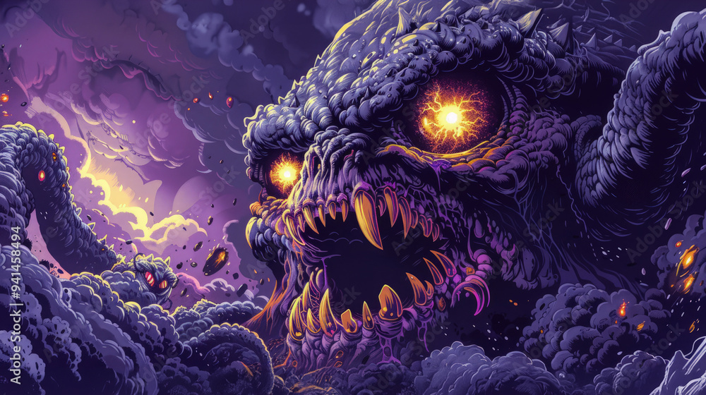 Hand drawn octopus monster illustration for full print t-shirt design ...