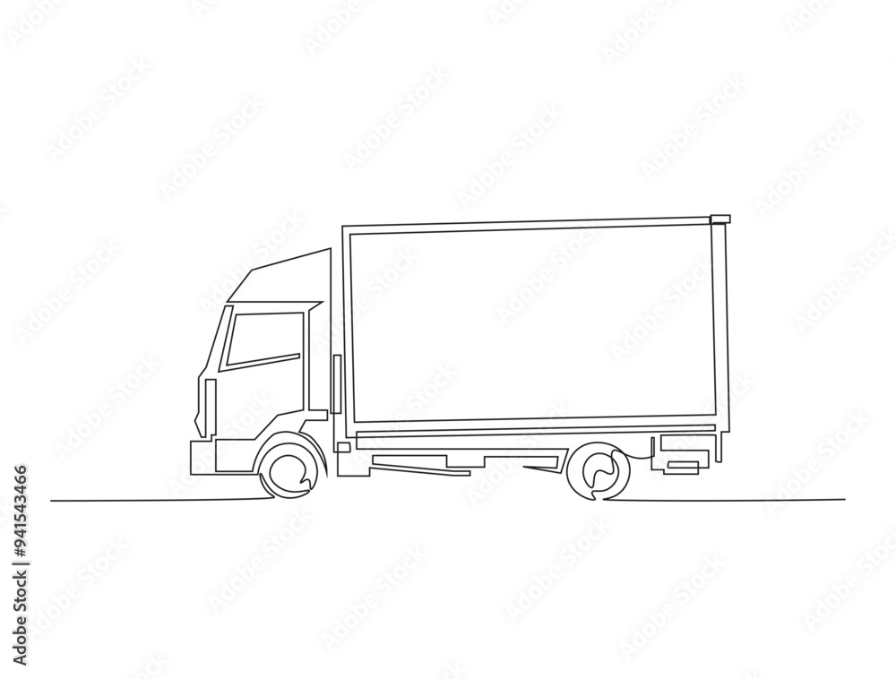 Continuous one line drawing of Delivery truck. Simple Cargo Delivery ...