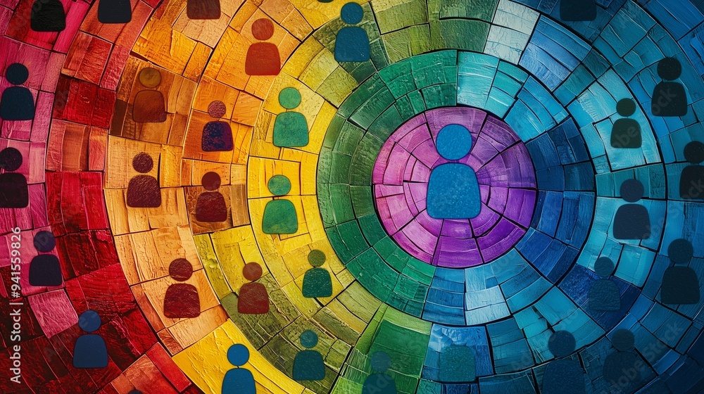 Colorful segmented circles with human icons representing market ...
