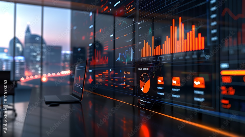 Digital Dashboard with Business Success Indicators and Growth Charts in ...