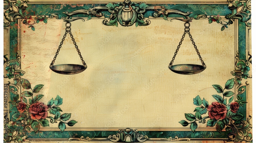 Vintage Frame Border Background with Judge Concept Featuring Scales of ...