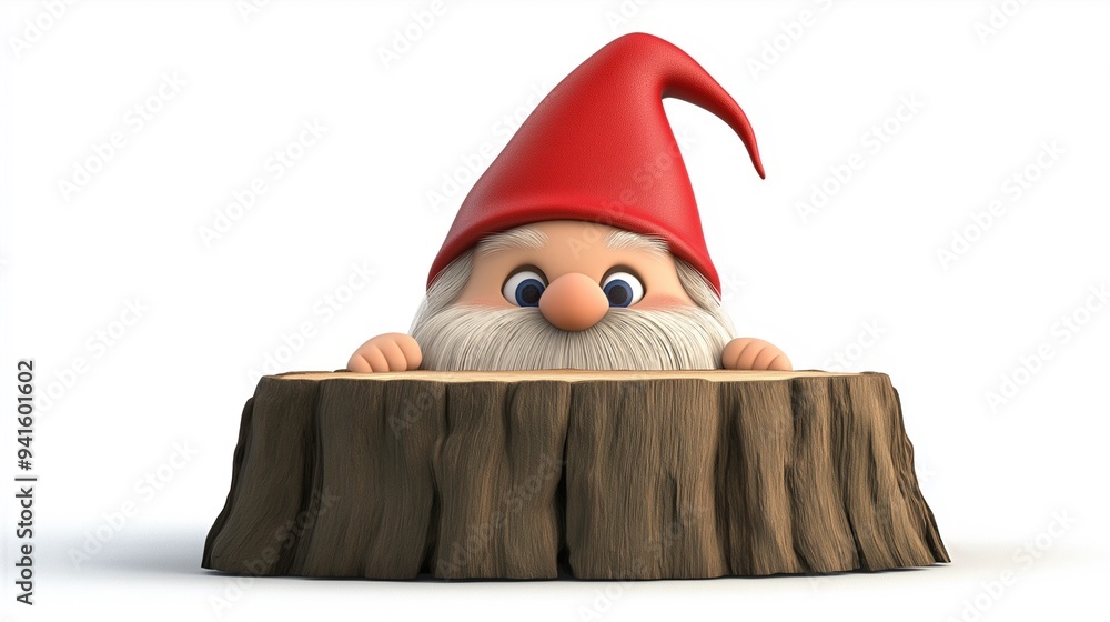 Garden Gnome Peeking.A whimsical 3D rendered gnome with a red cap and a ...