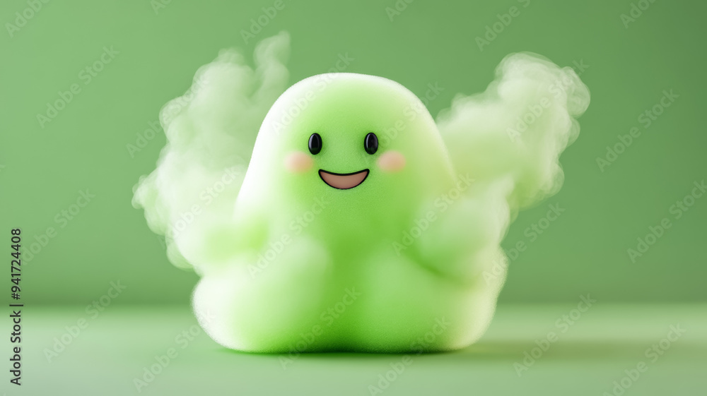 Bubbly gas creature with chubby cheeks and tiny feet hazy green mist ...