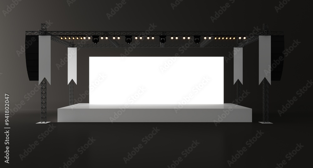 Stage rigging truss system with blank backdrop concert performance ...