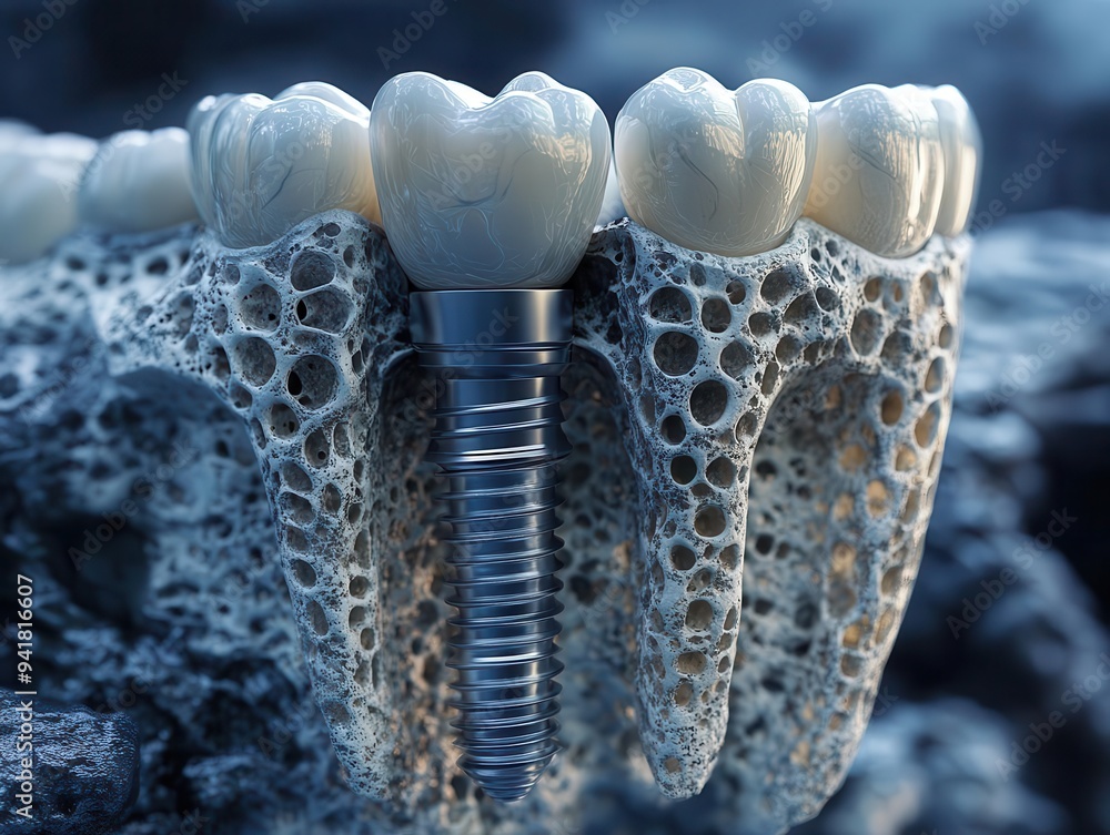 hyperrealistic 3d render of dental implant intricate detail of titanium ...