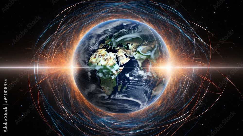 Magnetic lines of force surrounding Earth known as the magnetosphere ...