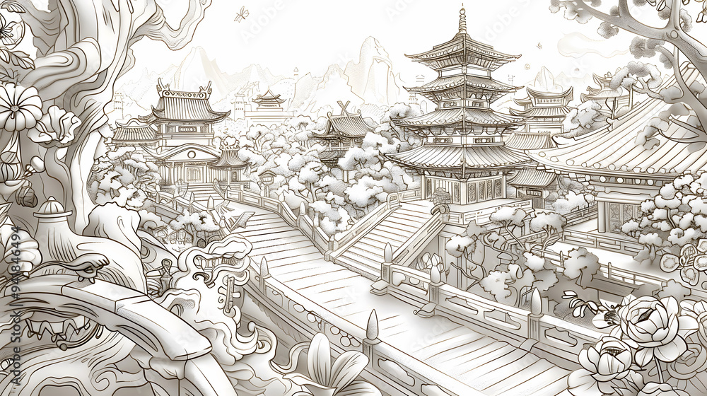 Hand Drawn Sketch Line Art Draft that showcases of Misty Japanese ...