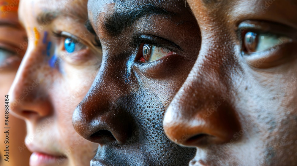 A close-up image depicting a serious-looking individual gazing at ...