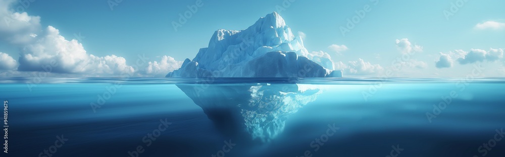 Stunning digital illustration of a massive iceberg floating in serene ...