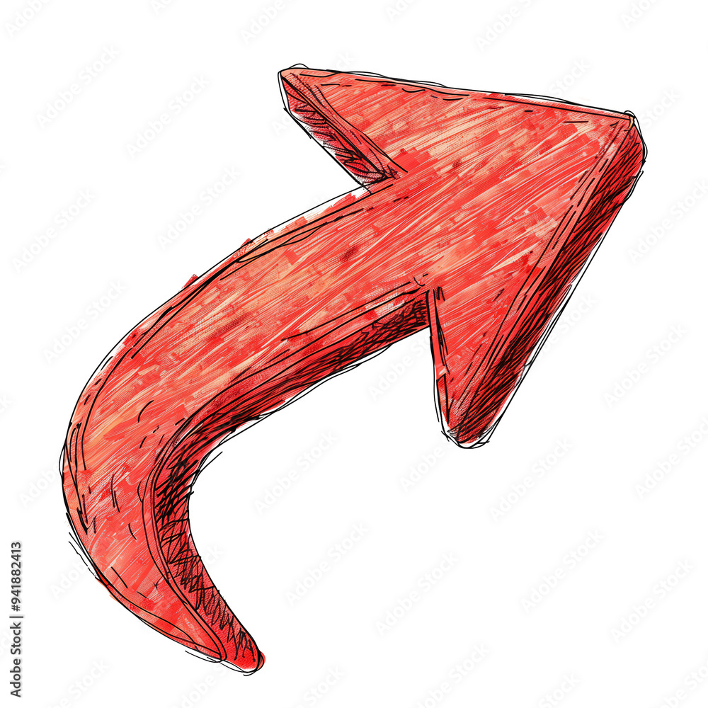 Hand-Drawn Red Curved Arrow Isolated On Transparent Background ...