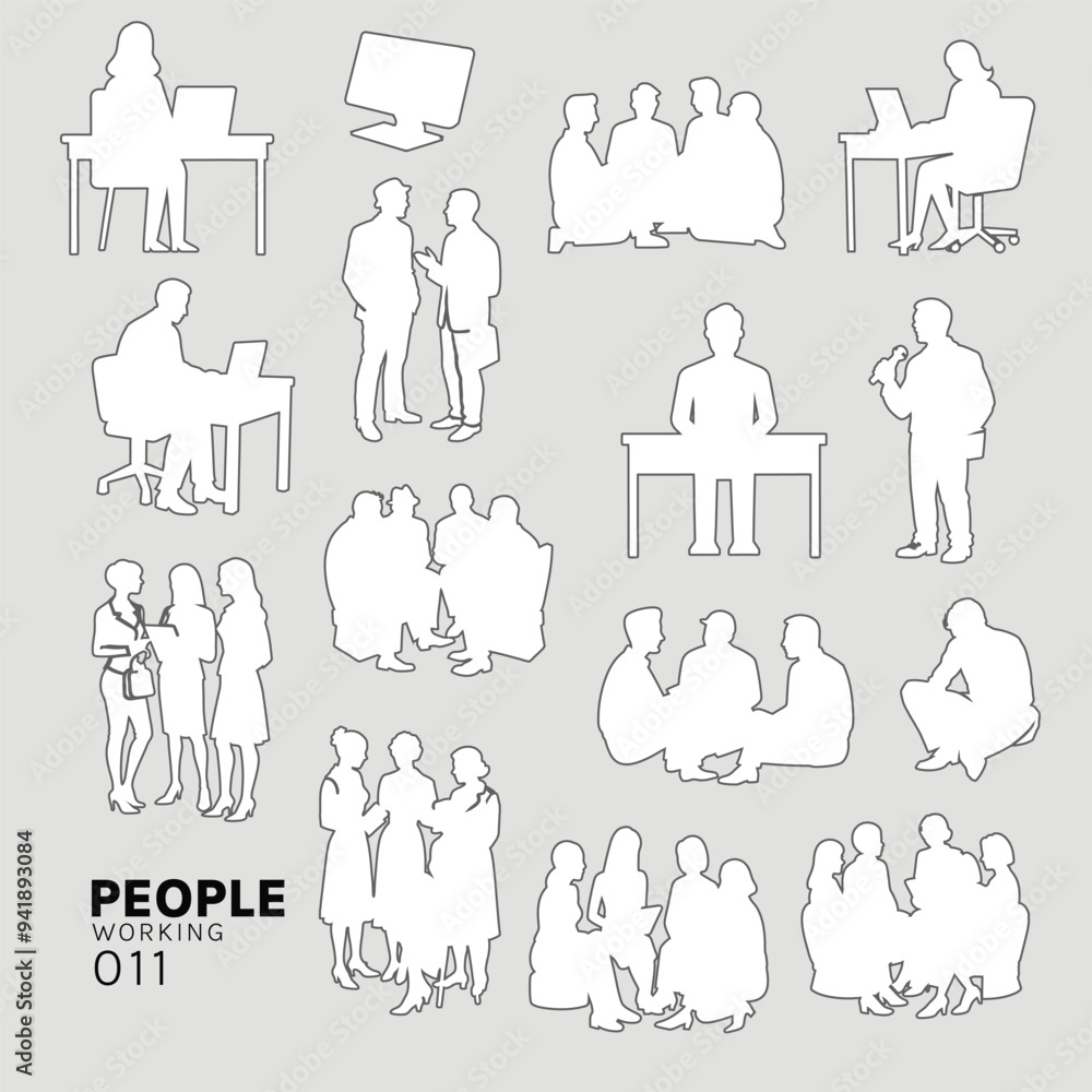 office Architectural Drawings people vector illustration, top view ...