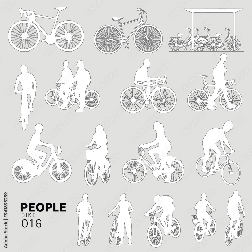 bike, bicycle, Architectural Drawings people vector illustration, top ...