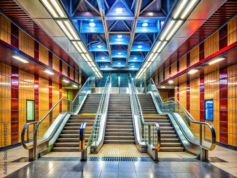 Descend into the bustling underground as stairs and escalators lead to ...